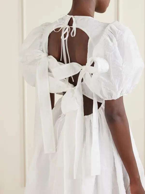 Cecilie Bahnsen Crinkled Papillon Matelassé Midi Dress - White