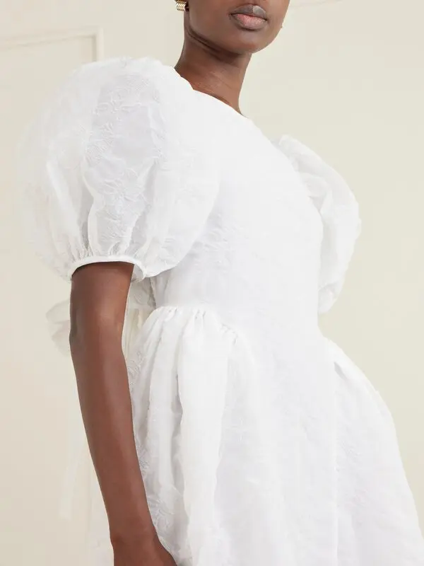 Cecilie Bahnsen Crinkled Papillon Matelassé Midi Dress - White