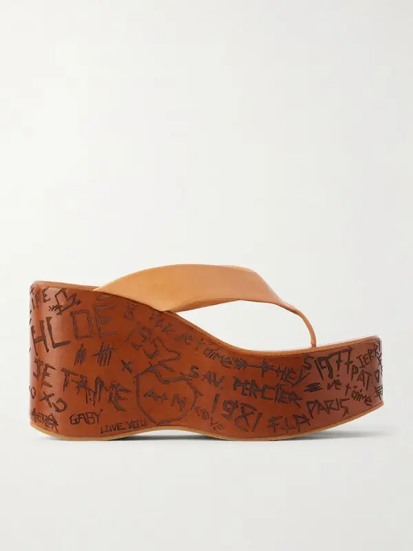 Chloé Leather Platform Thong Sandals - Brown