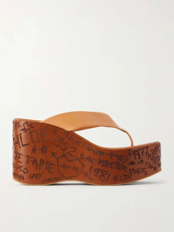 Chloé Leather Platform Thong Sandals - Tan