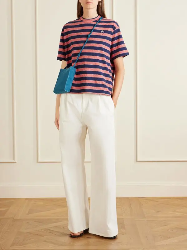 JIL SANDER Embroidered Striped Cotton T-shirt