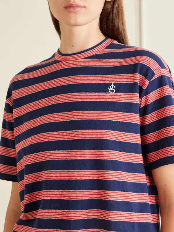 JIL SANDER Embroidered Striped Cotton T-shirt