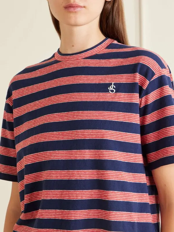 JIL SANDER Loogo-embroidered Striped Cotton T-shirt