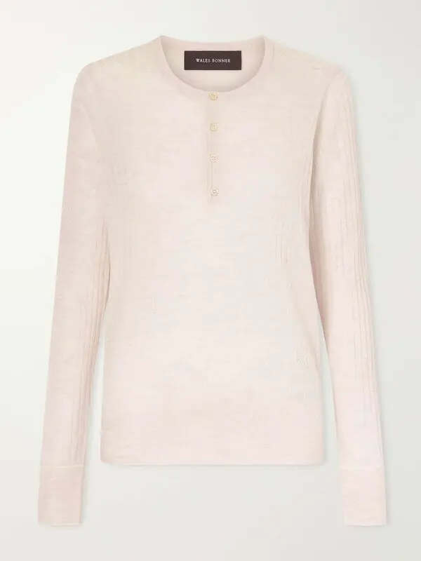 WALES BONNER Nile Henley Wool Sweatshirt