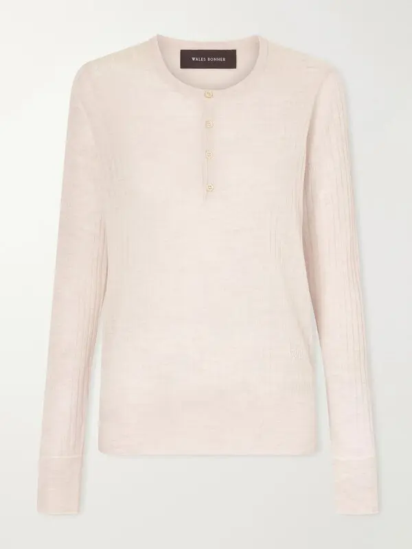WALES BONNER Nile Ribbed Merino Wool Henley - Neutrals