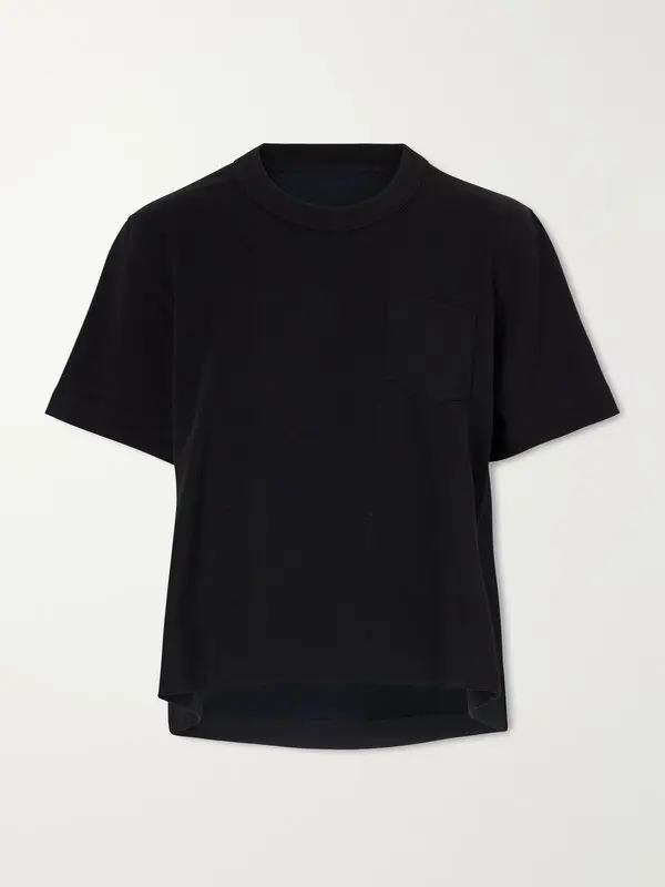 Sacai Cotton-jersey T-shirt With Denim Panels - Black