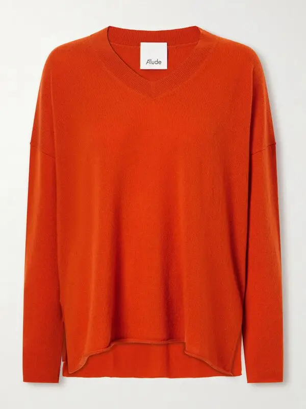 ALLUDE V-neck Cashmere Sweater - Orange