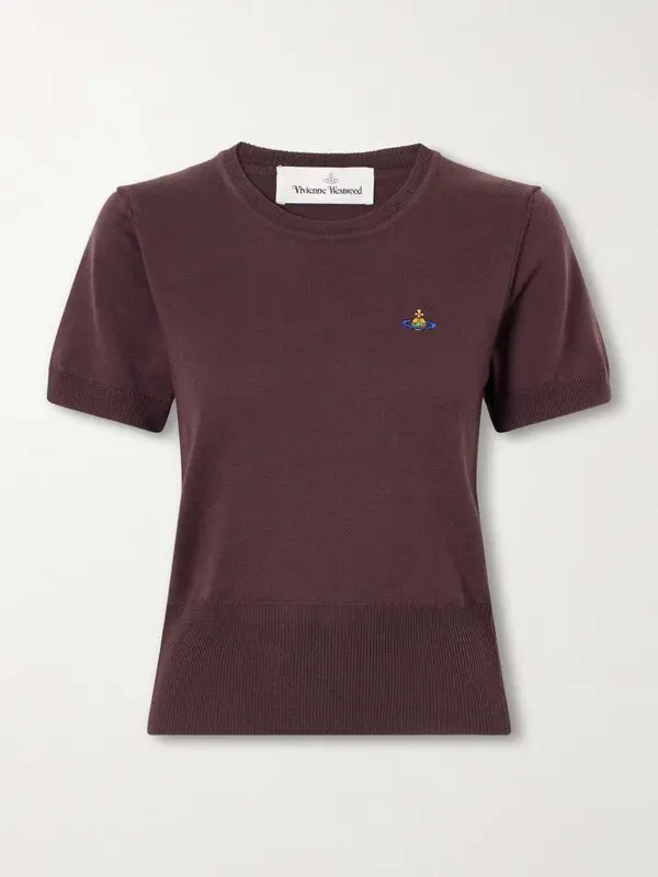 VIVIENNE WESTWOOD Bea Logo-embroidered Wool T-shirt - Chocolate