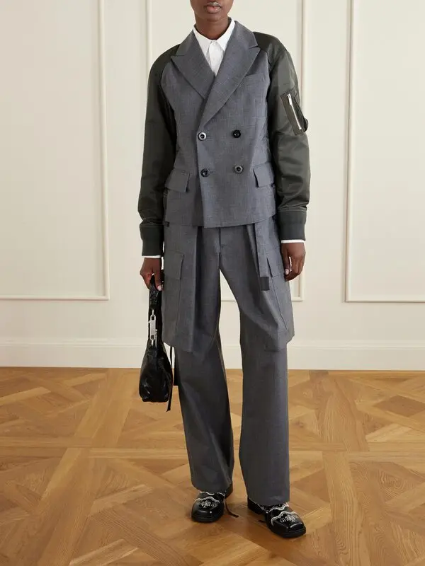 Sacai Wool Blazer With Shell Sleeves - Green