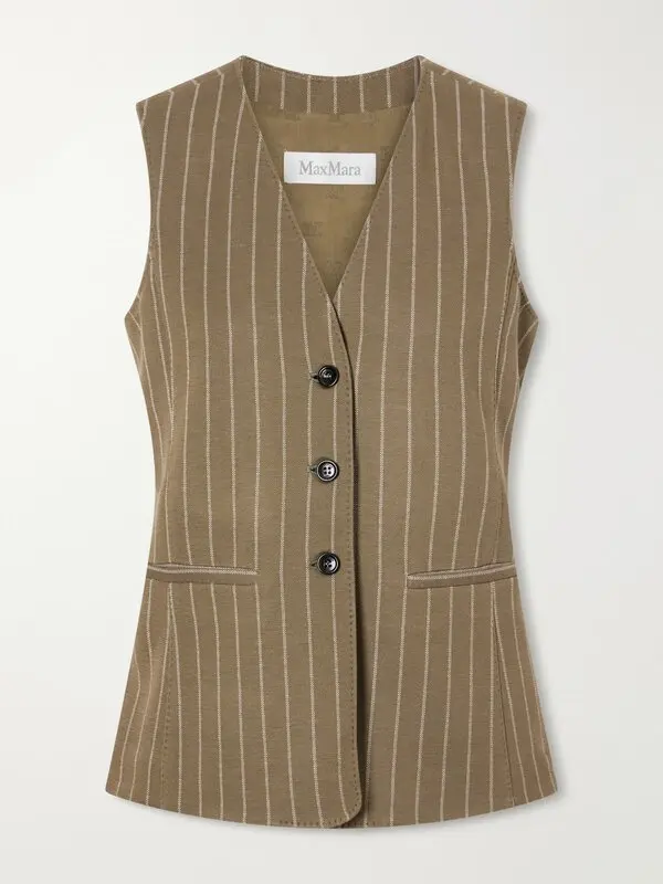 Max Mara Pinstriped Twill Vest - Green