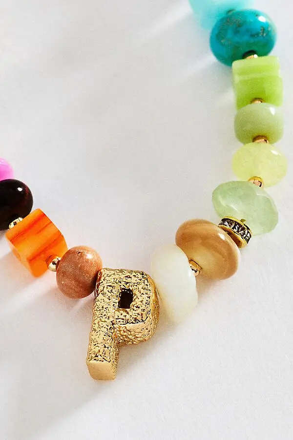 Anthropologie Chuky Mixed Bead Iitial Ecklace - P
