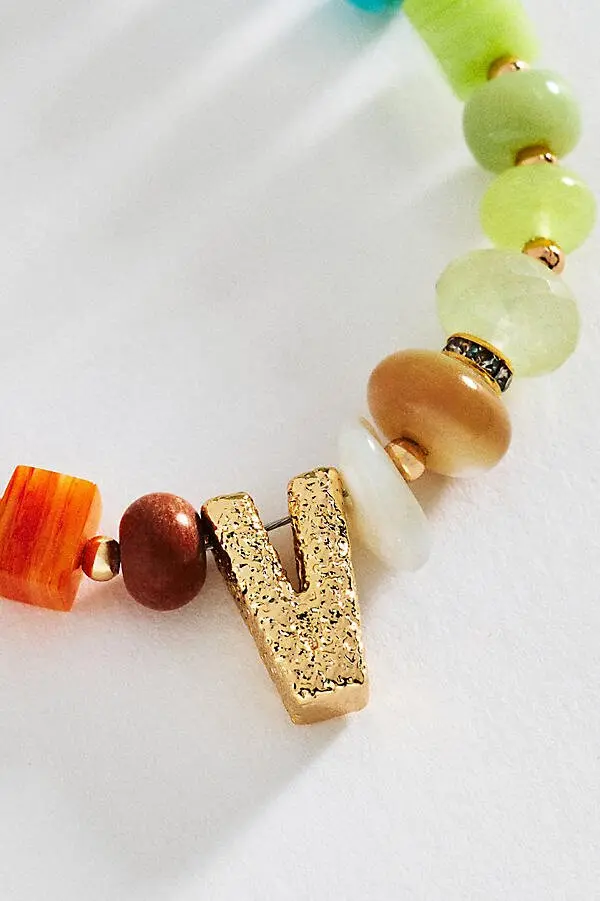 Anthropologie Chuky Mixed Bead Iitial Ecklace - V