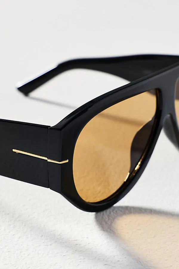 Anthropologie Wrapped Flat-top Aviator Sunglasses - Black
