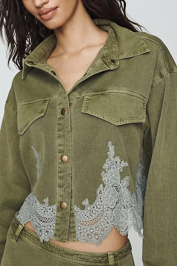 Anthropologie 100% Cotton Lace Hem Buttondown Shirt