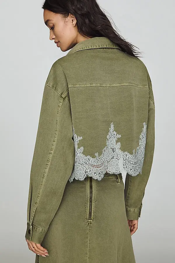 Anthropologie 100% Cotton Lace Hem Buttondown Shirt