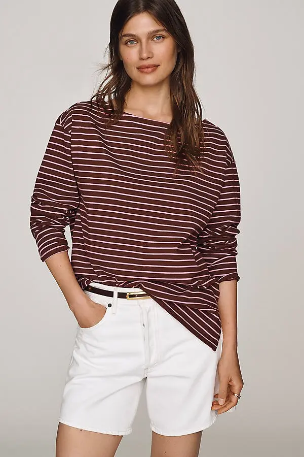 Maeve Greer Cotton Relaxed Long-sleeve Top - Pink Stripe