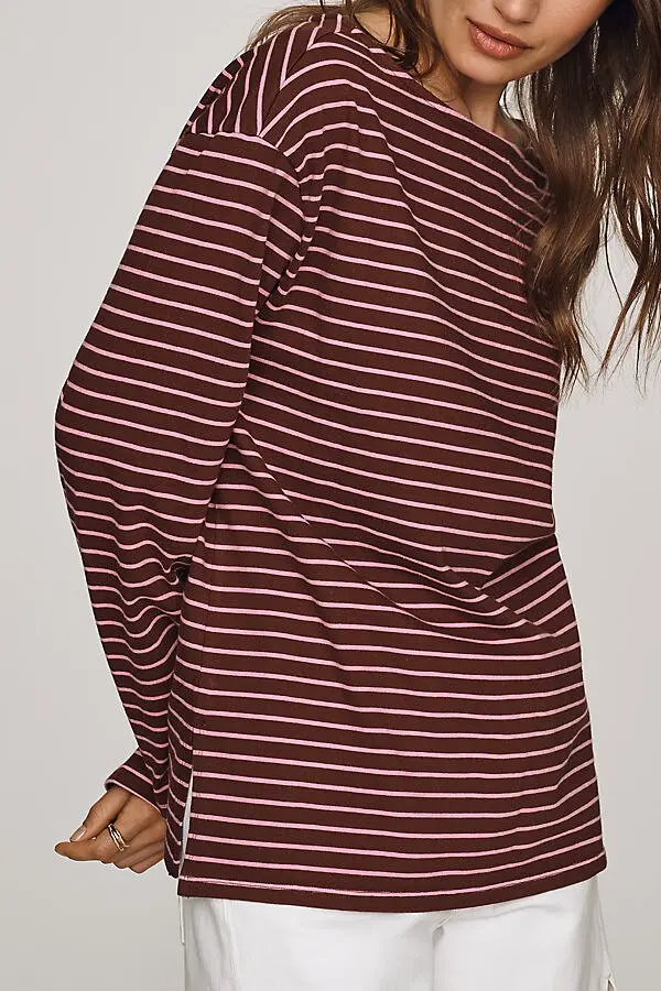 Maeve Greer Cotton Relaxed Long-sleeve Top - Pink Stripe