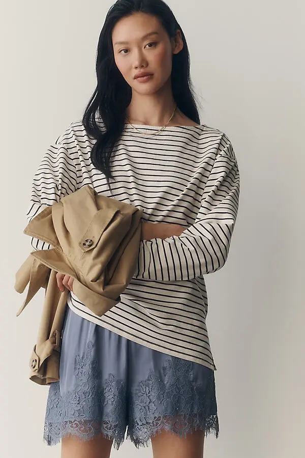 Maeve Greer Cotton Relaxed Long-sleeve Top - White Stripe