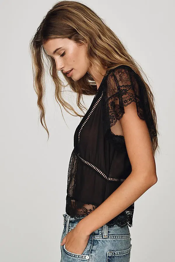 Anthropologie Mixed Lace Top - Black