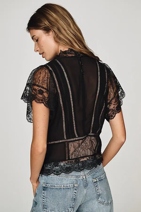 Anthropologie Mixed Lace Top - Black