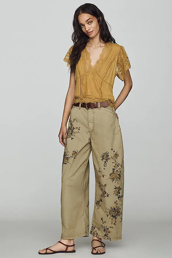 Anthropologie Mixed Lace Top - Bronze Mist