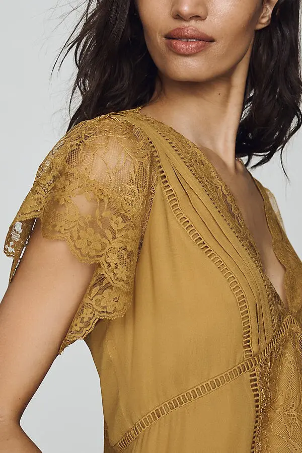 Anthropologie Mixed Lace Top - Bronze Mist