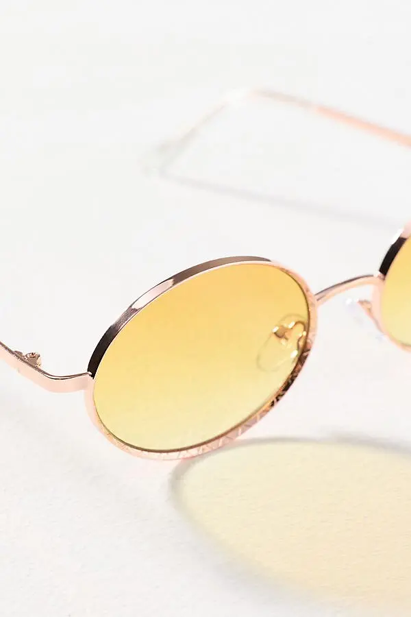 Anthropologie Brushed Metal Oval Sunglasses - Gold Tan