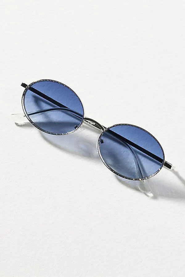 Anthropologie Brushed Metal Oval Sunglasses - Silver Slate