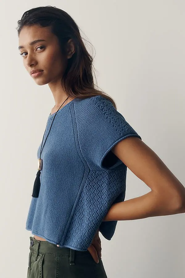 Anthropologie 100% Cotton Pointelle Knit Sweater