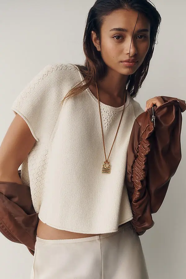 Anthropologie Cotton Potelle Sweater - Ivory