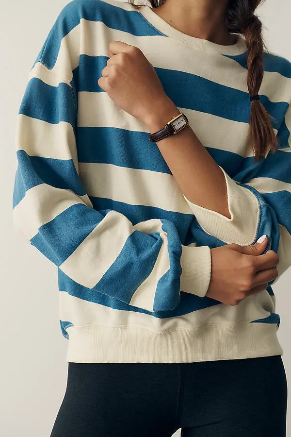 LETLUV Cotton Long-sleeve Top - Yellow/blue Stripe