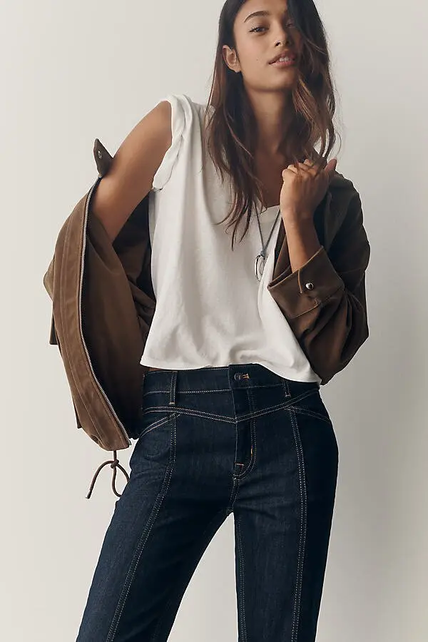 PILCRO High-rise Seamed Straight-leg Jeans In Dark Wash