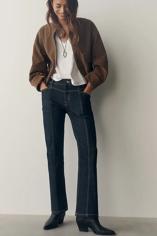 PILCRO High-rise Seamed Straight-leg Jeans In Dark Wash