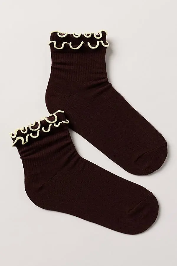 Anthropologie Ruffled Crew Socks - Chocolate