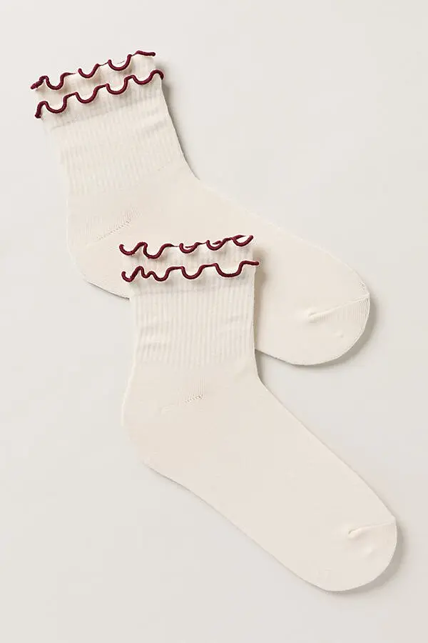 Anthropologie Double Ruffle Socks - Cream