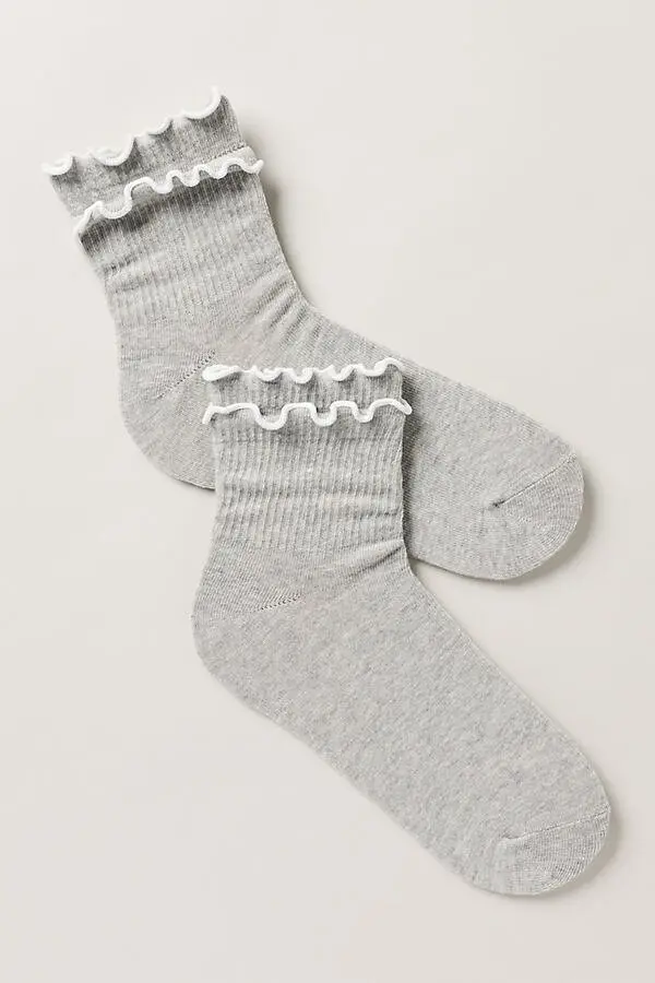 Anthropologie Ruffled Crew Socks - Grey