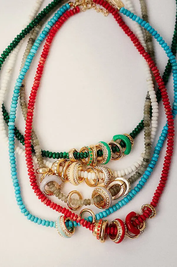 Anthropologie Linked Ring Beaded Necklace - Cream