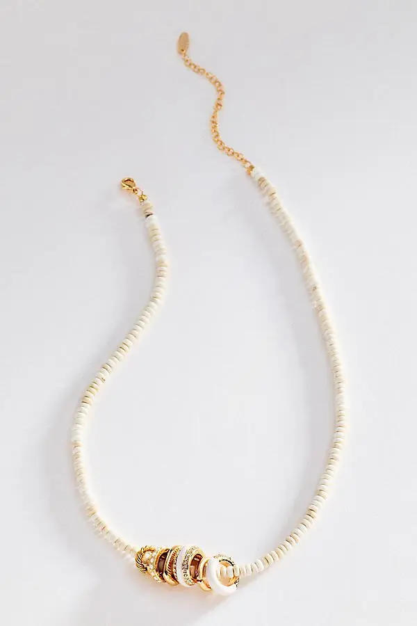 Anthropologie Linked Ring Beaded Necklace - Cream