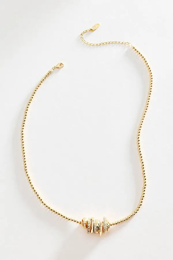 Anthropologie Linked Ring Beaded Necklace - Gold