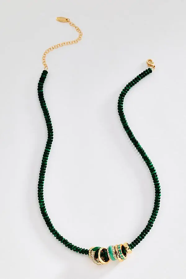 Anthropologie Lked Rg Beaded Necklace - Green