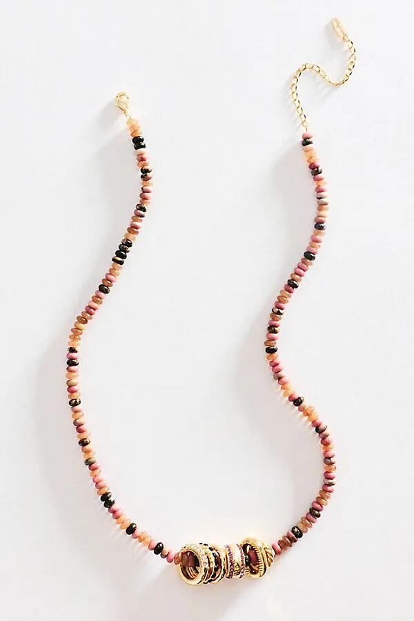 Anthropologie Linked Ring Beaded Necklace - Mauve