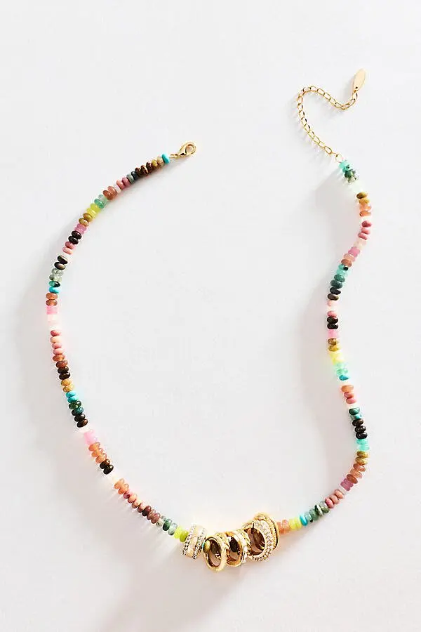 Anthropologie Linked Ring Beaded Necklace - Multi