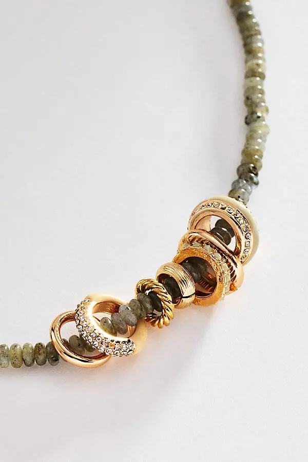 Anthropologie Linked Ring Beaded Necklace