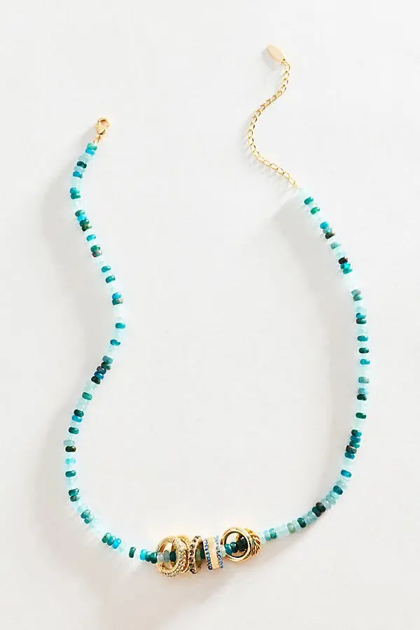Anthropologie Linked Ring Beaded Necklace - Slate