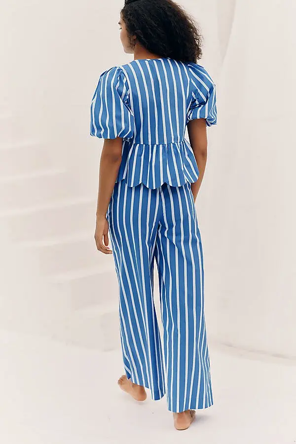 English Factory Striped Full Length Cotton Pants
