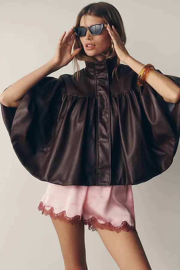 Anthropologie Faux-leather Funnel-neck Jacket - Brown