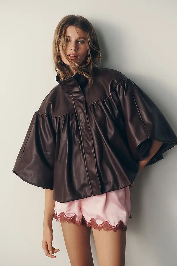 Anthropologie Faux-leather Funnel-neck Jacket