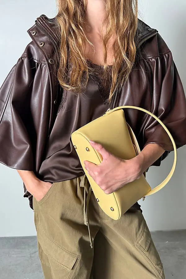 Anthropologie Faux-leather Funnel-neck Jacket