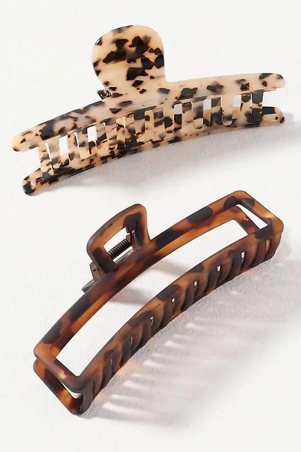Anthropologie Set Of 2 Large Hair Claw Clips - Tortoise