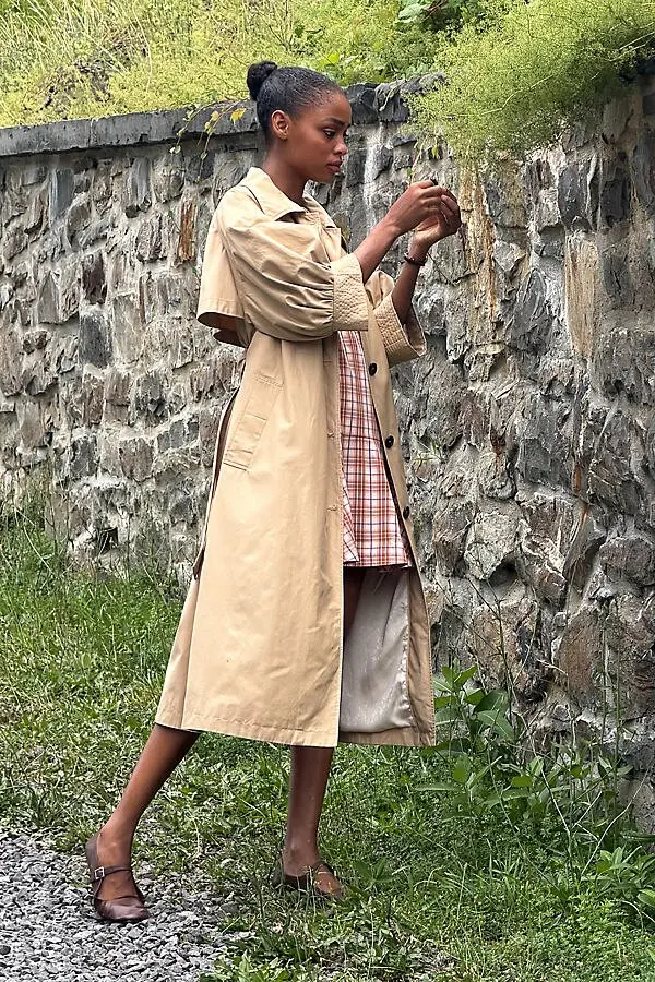 Maeve Crop-sleeve Trench Coat - Khaki